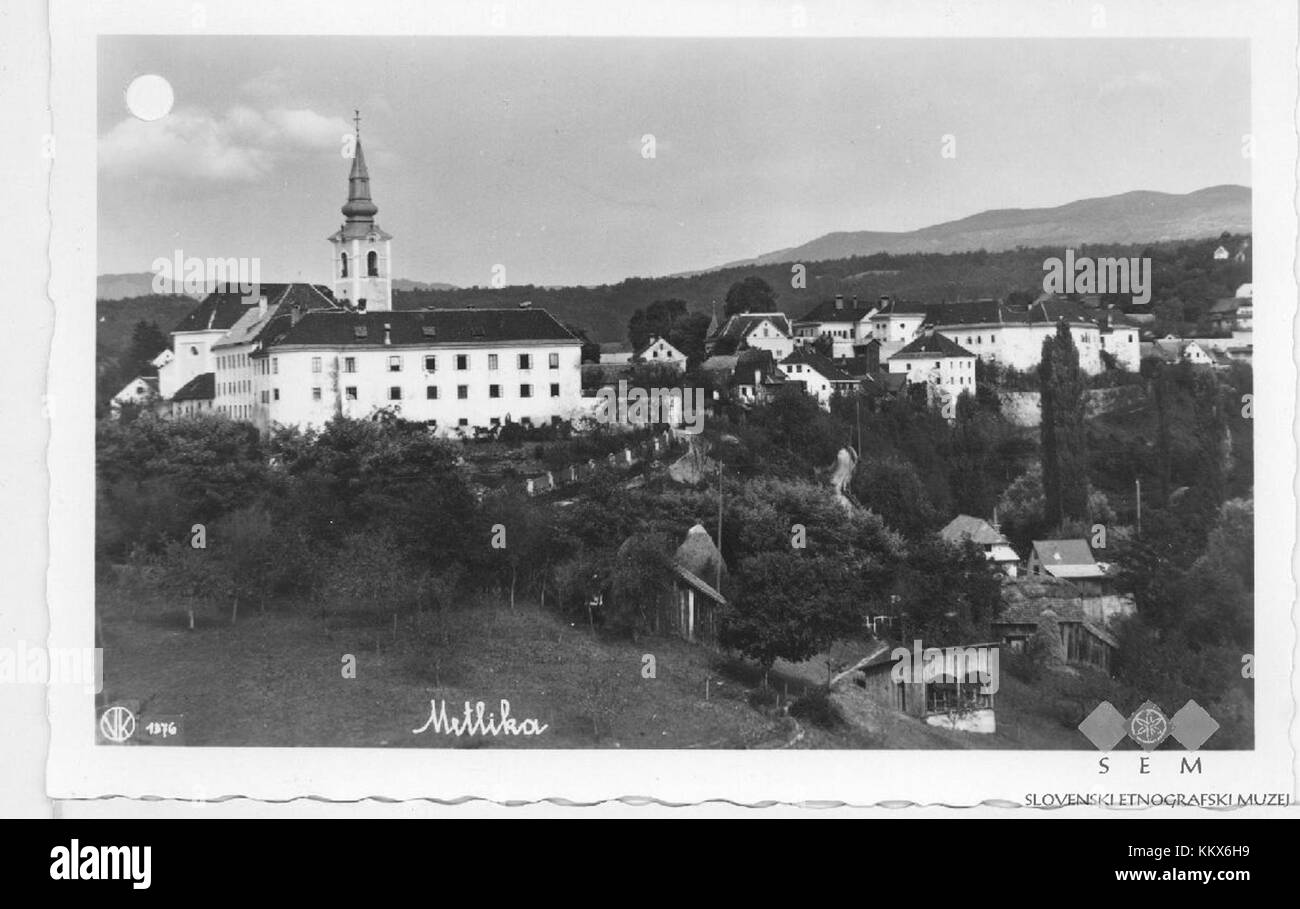 A vintage postcard depicting Metlika, a historic town in southeastern ...