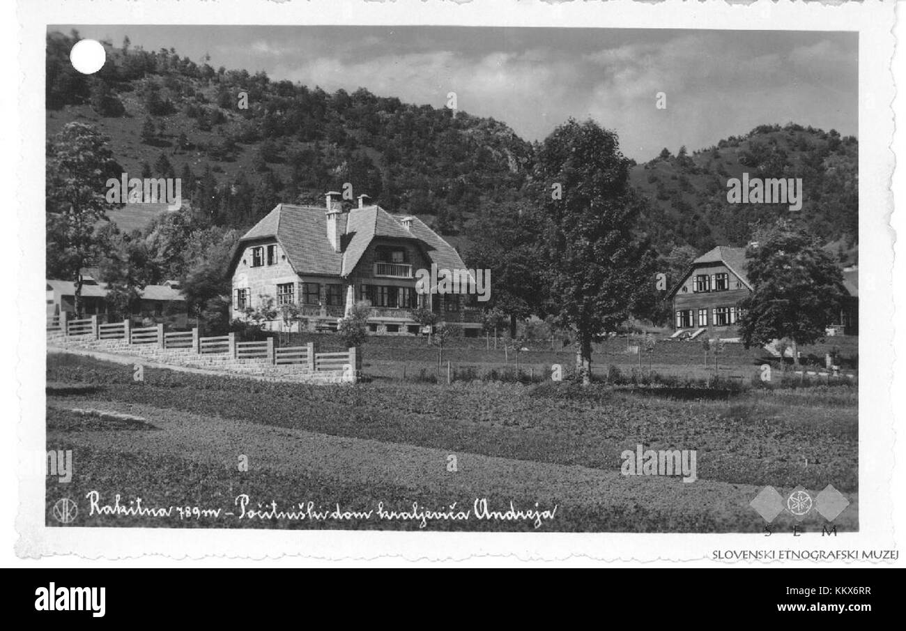 This postcard features an image of Rakitna, a town in Slovenia. The ...