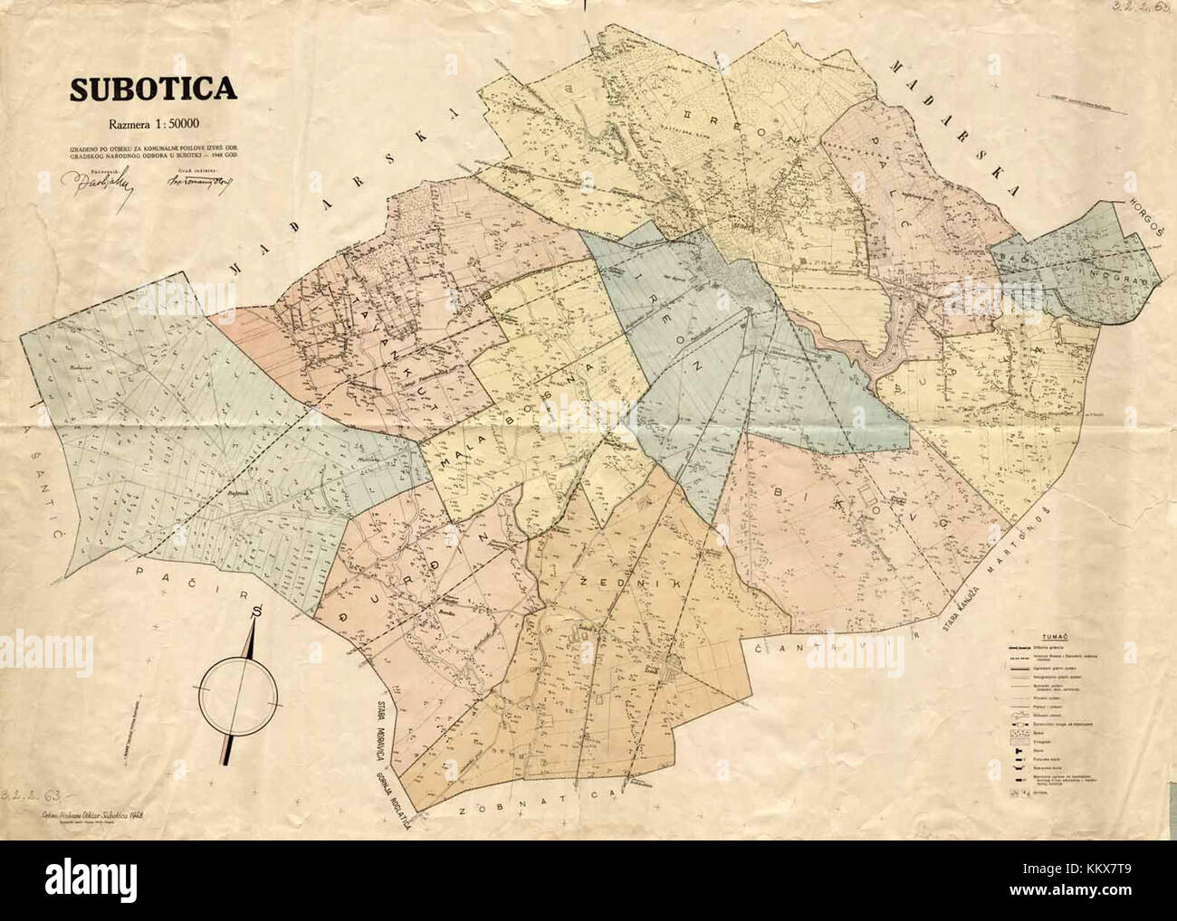 This image refers to a document or map related to Subotica in 1948 ...