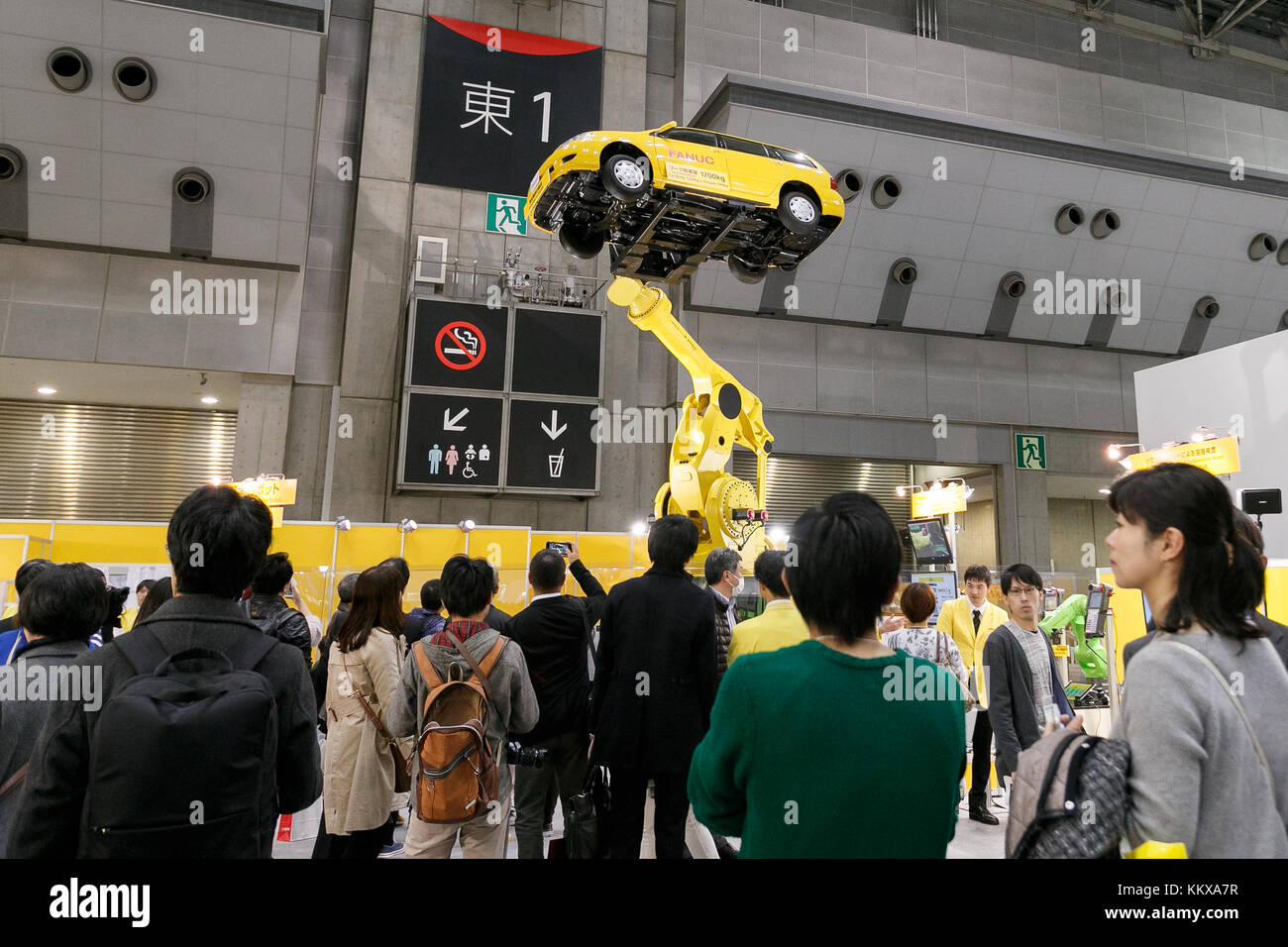 Tokyo, Japan. 2nd Dec, 2017. FANUC's industrial robot performs during ...
