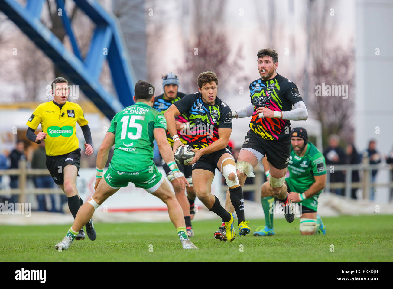 Parma, Italy. 2nd Dec, 2017. Zebre's scrum half Marcello Violi carries ...