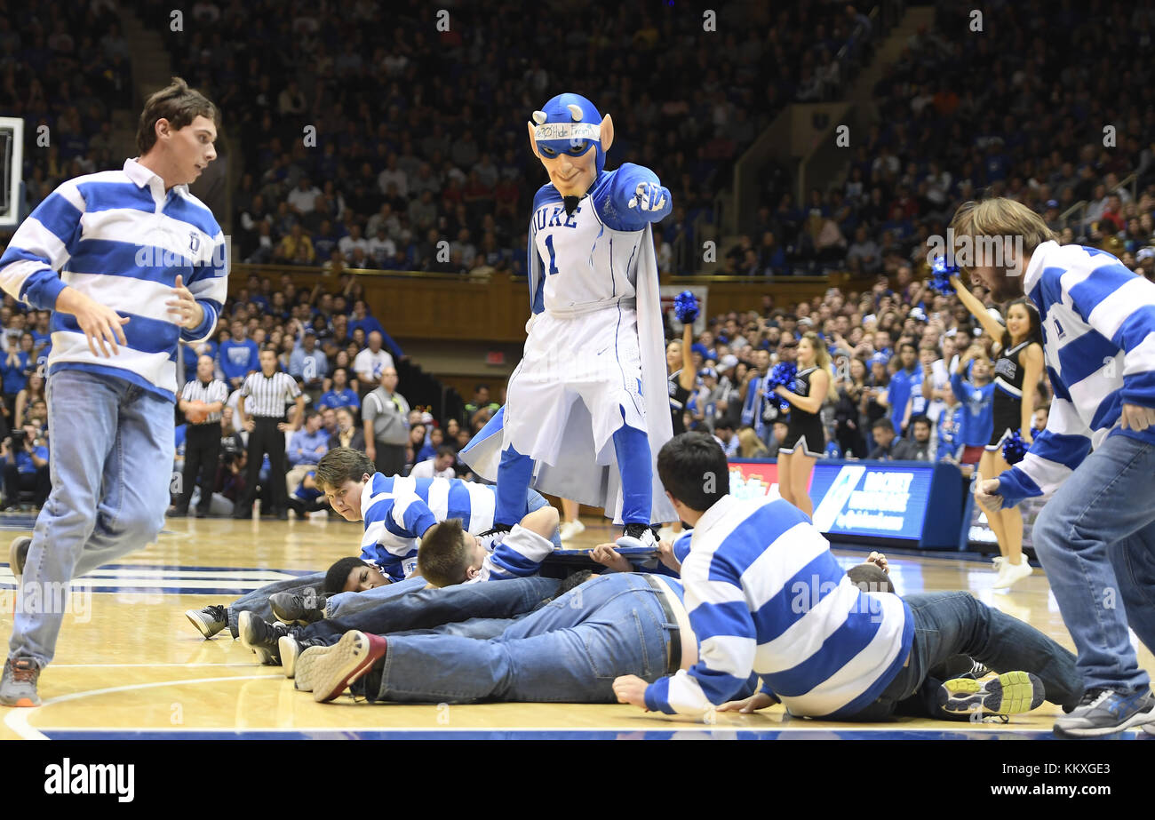Durham, North Carolina, USA. 2nd Dec, 2017. Duke's mascot surfs the ...