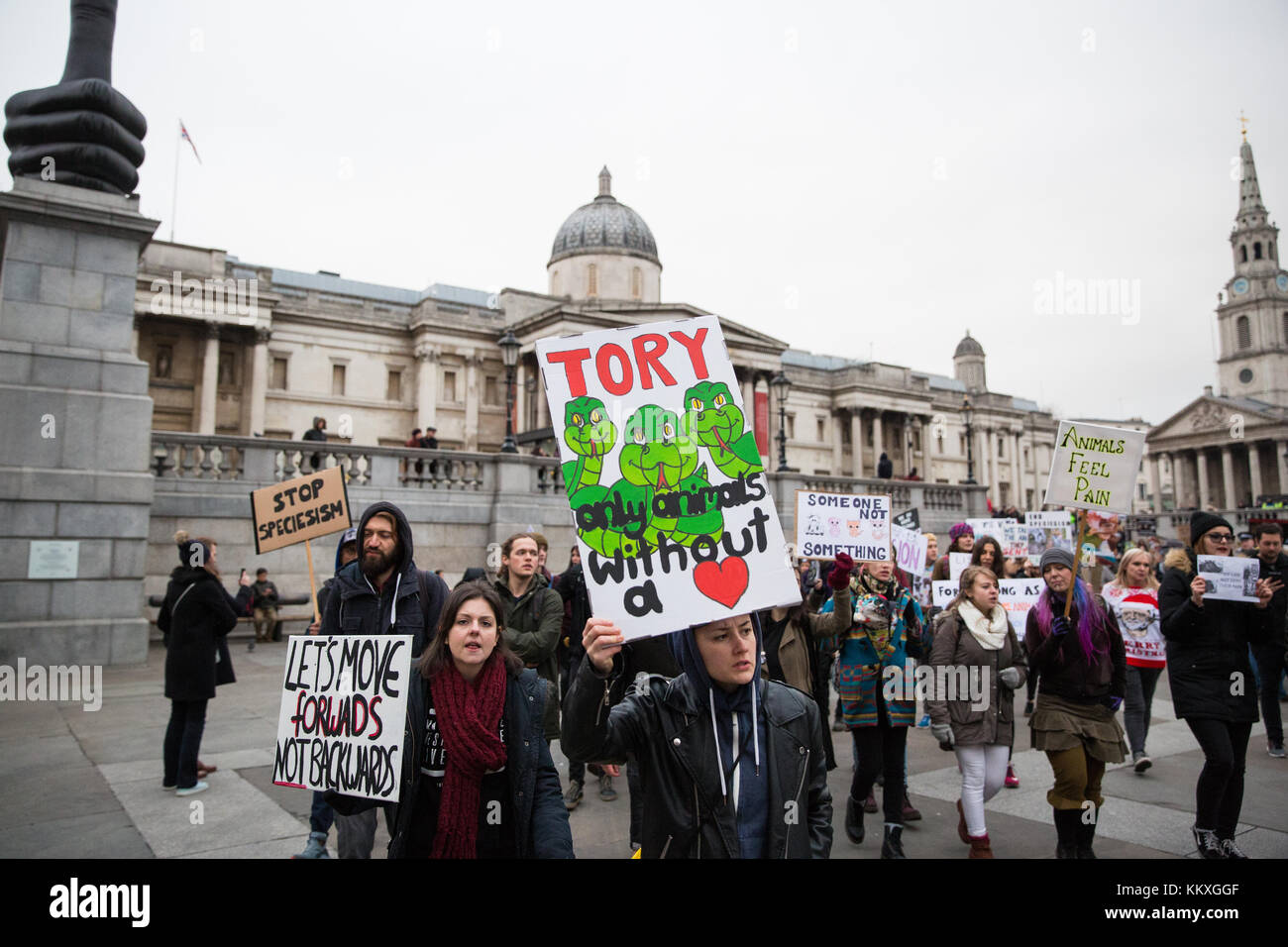 London, UK. 2nd December, 2017. Animal rights campaigners demonstrate ...
