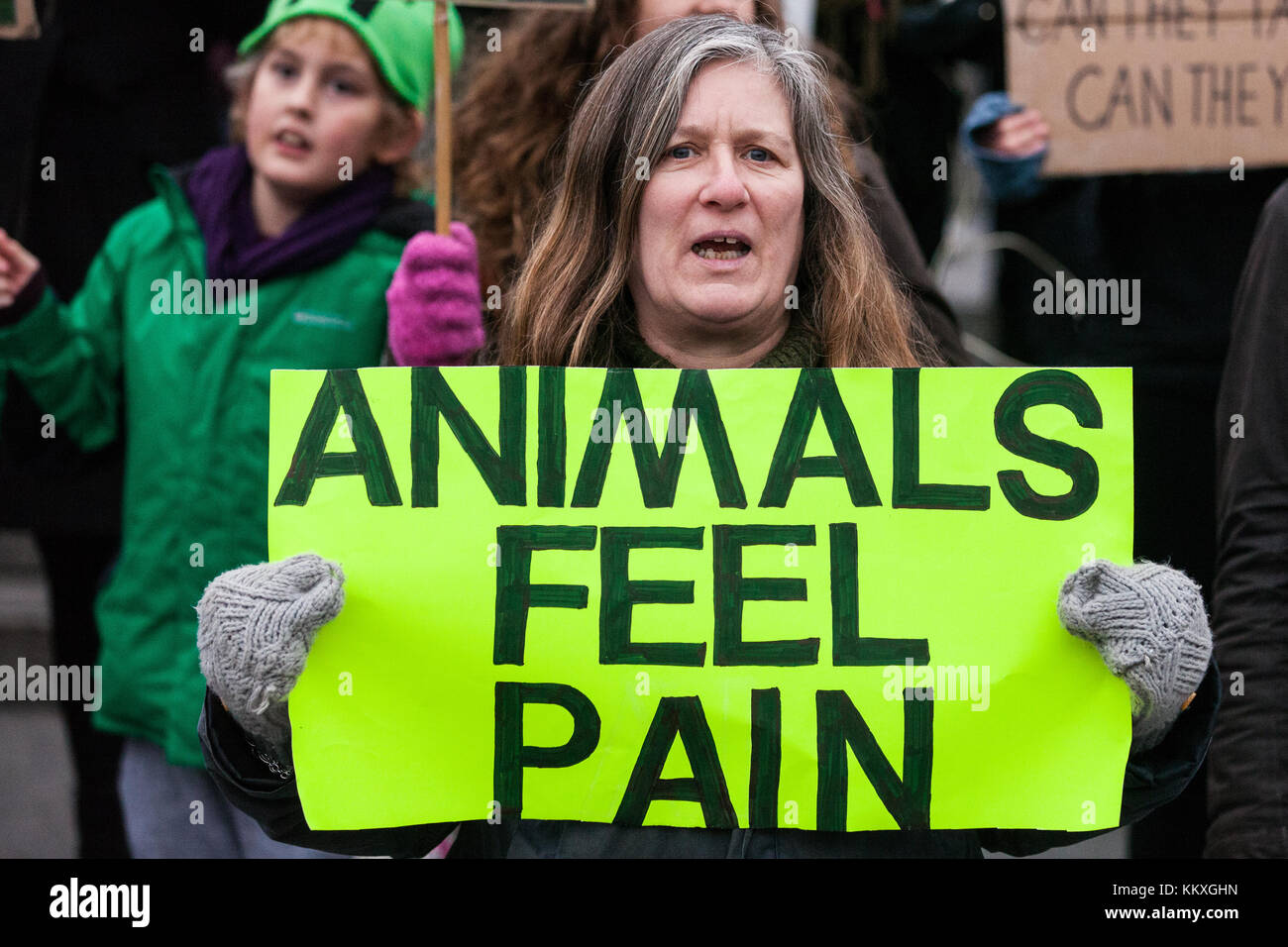 London, UK. 2nd December, 2017. Animal rights campaigners demonstrate ...