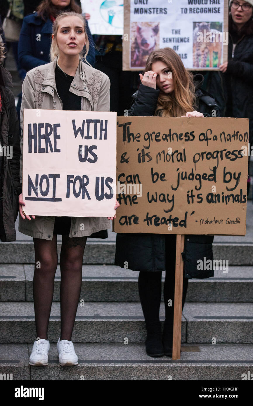 London, UK. 2nd December, 2017. Animal rights campaigners demonstrate ...