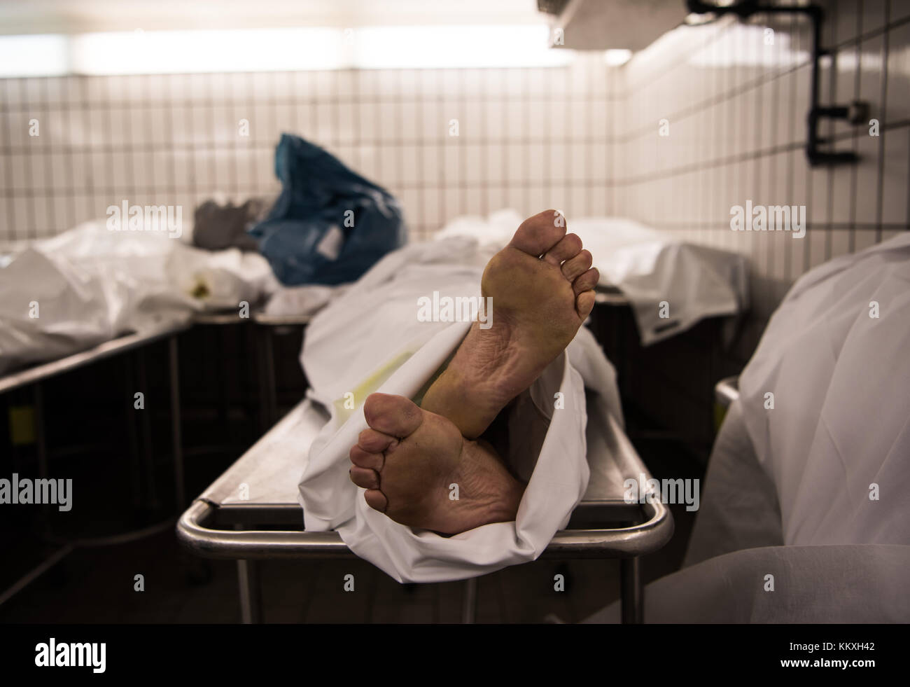 A corpse lies in a cooling chamber at the institute for forensic ...