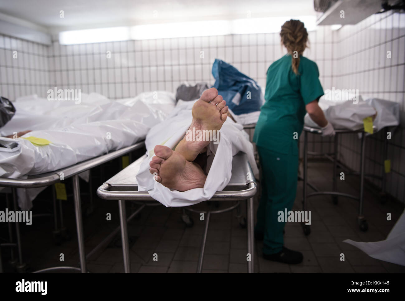 A corpse lies in a cooling chamber at the institute for forensic ...