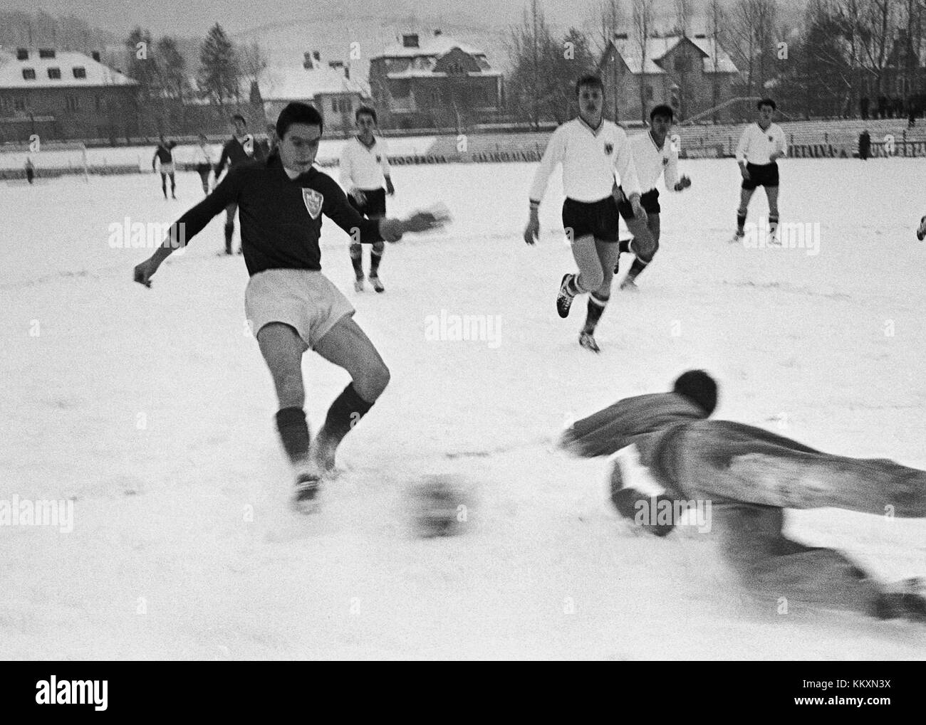 This photograph from 1963 depicts a young football team from Maribor ...