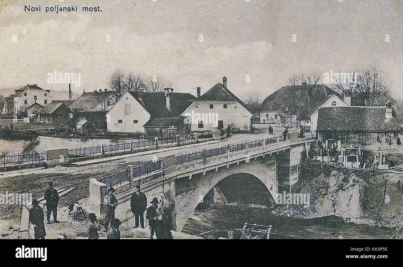 A postcard image depicting the Poljanski Bridge in Ljubljana, Slovenia ...