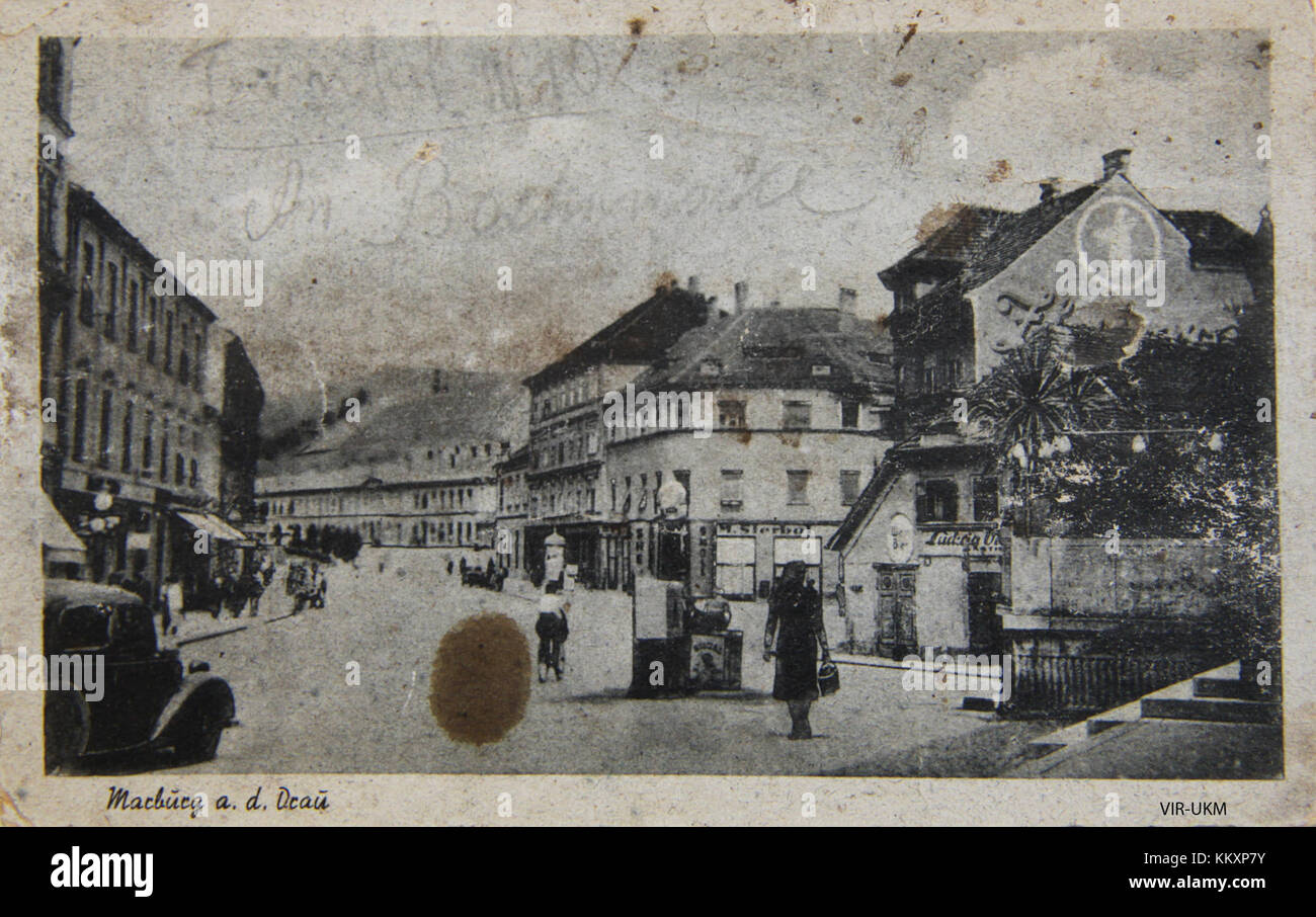 A postcard featuring Partizanska Cesta, a street known for its ...