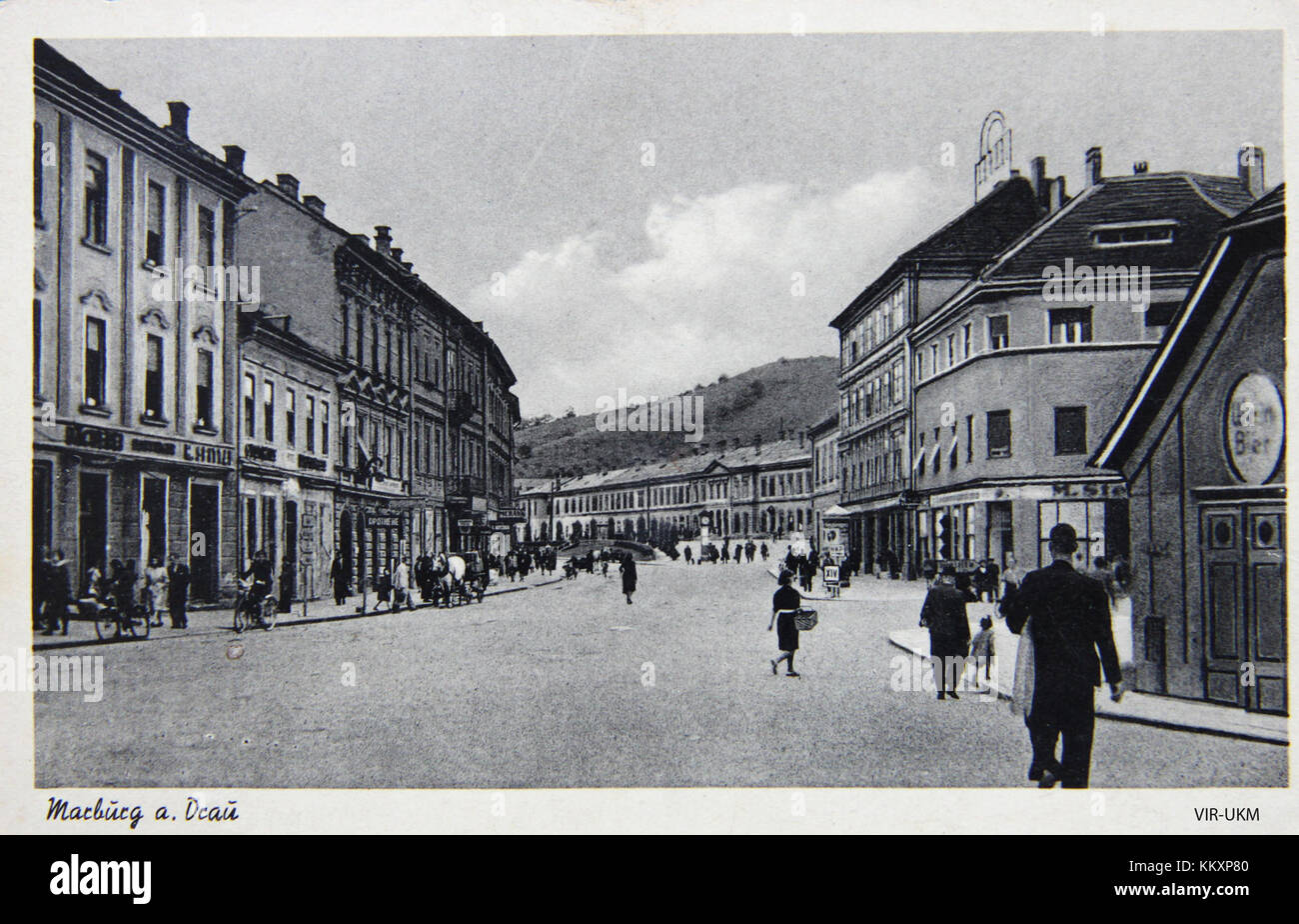 A vintage postcard depicting Partizanska cesta, a significant street or ...