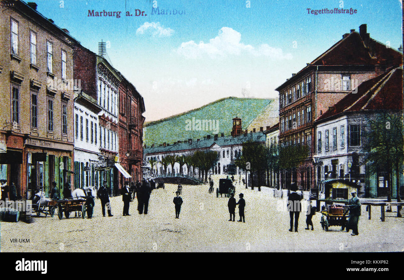 A historical postcard depicting Partizanska cesta in 1919, a street in ...