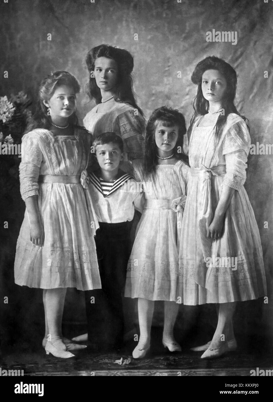 The image depicts the Russian Imperial family, known as OTMAA, in 1910 ...