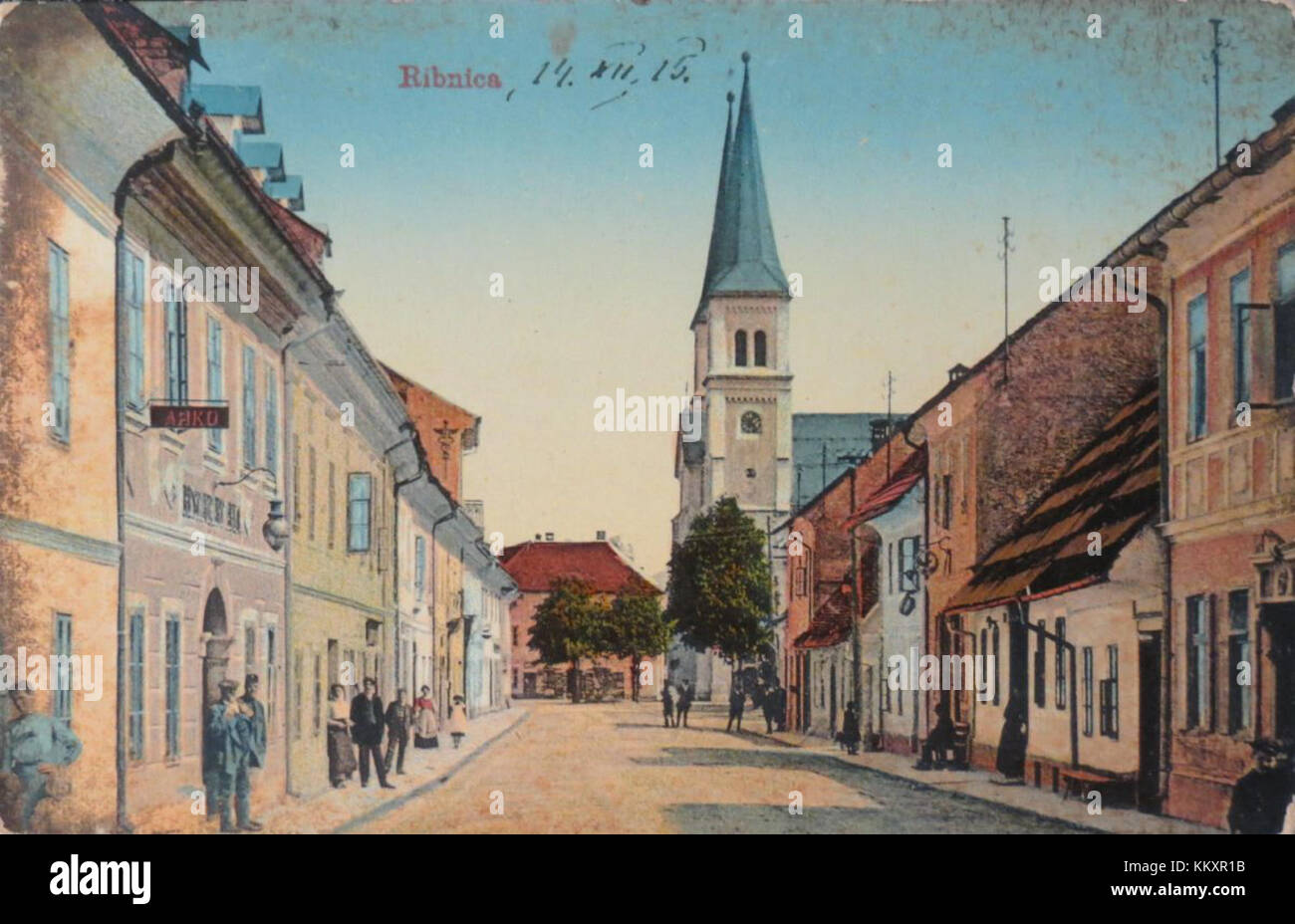 A postcard from Ribnica, Slovenia, dated 1915, depicting the townâ€™s ...