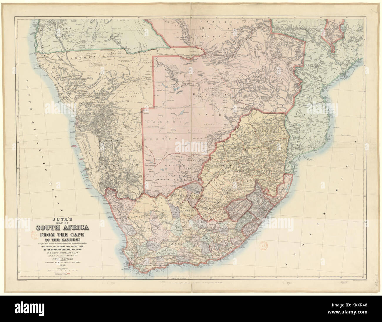 Juta's Map of South Africa, detailing the regions from the Cape to the ...