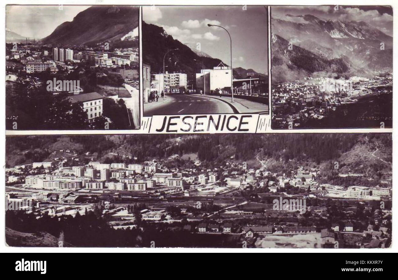 This 1964 postcard of Jesenice, Slovenia, showcases the town's scenic ...