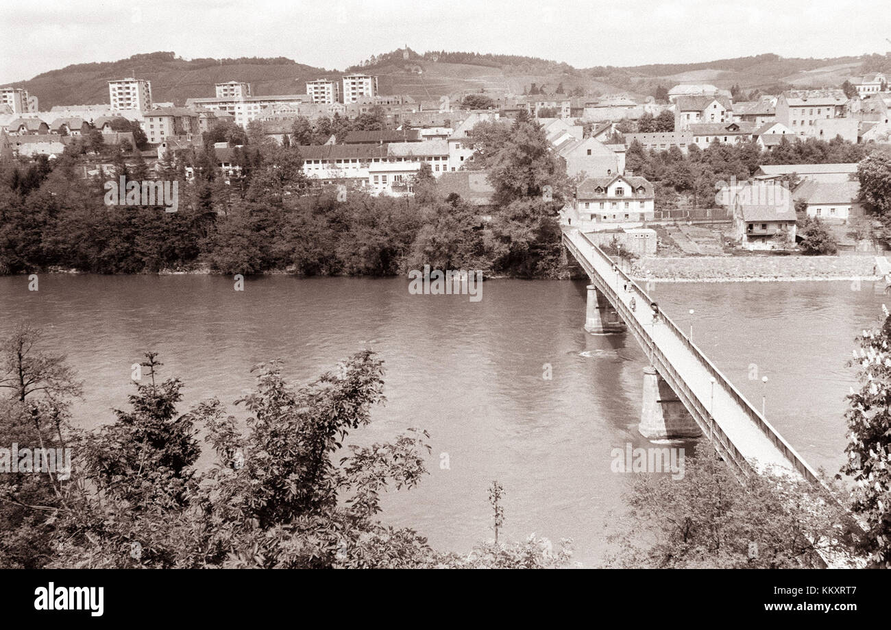 A photograph capturing the iconic bridge ('Mali most') in Maribor ...