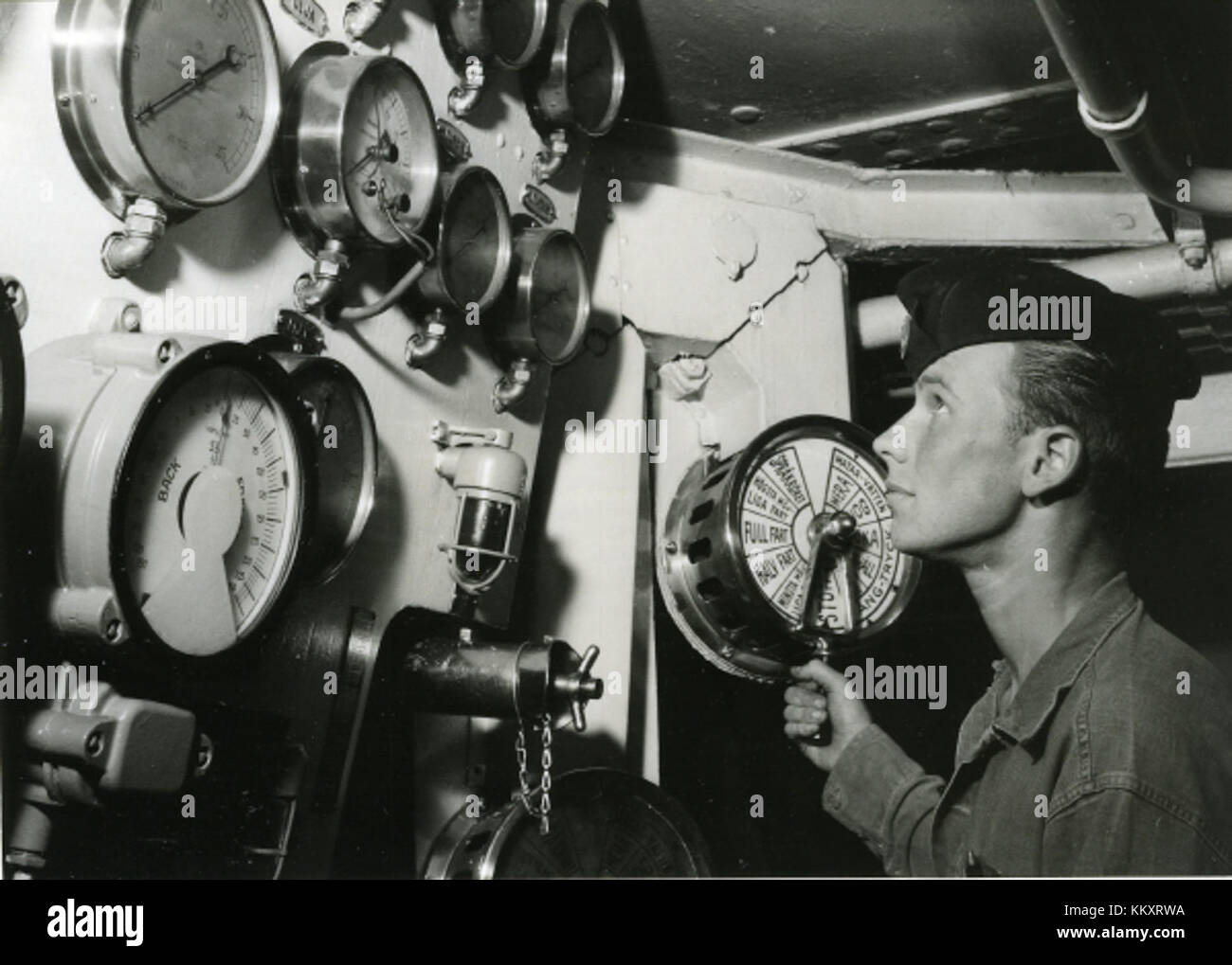Engine telegraph on HMS Drottning Victoria Stock Photo - Alamy