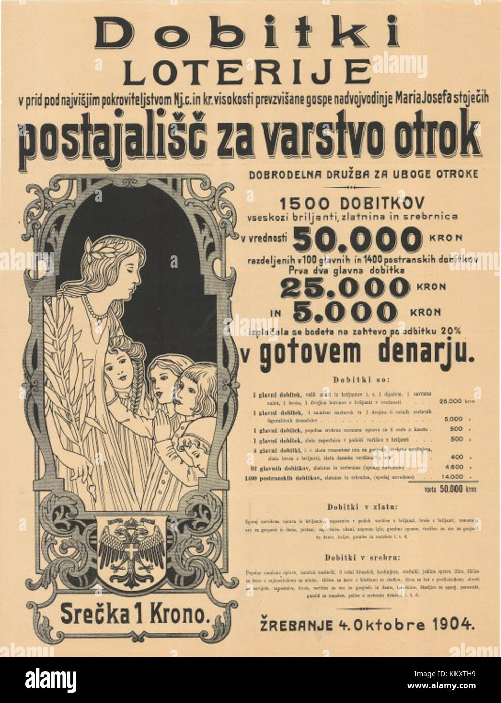 The 'Plakat za Loterijo 1904' is a historical poster from 1904 ...