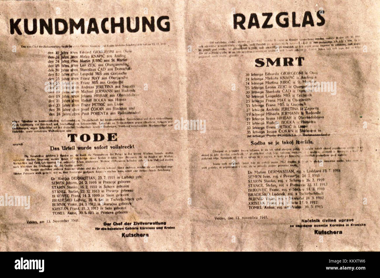This historical document from 1941 reports the execution of hostages ...