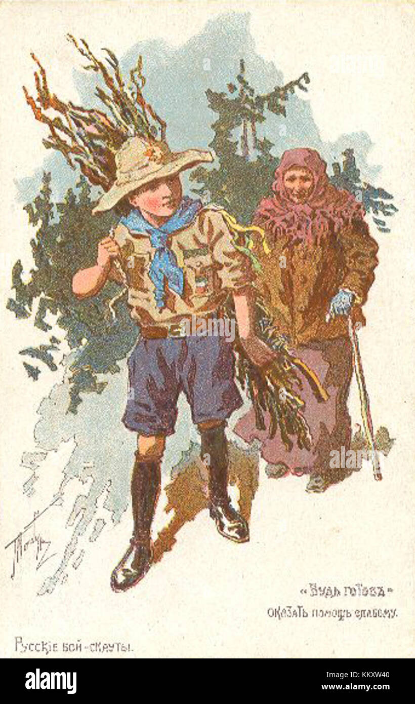 This postcard from 1914 depicts scouting activities in Russia ...