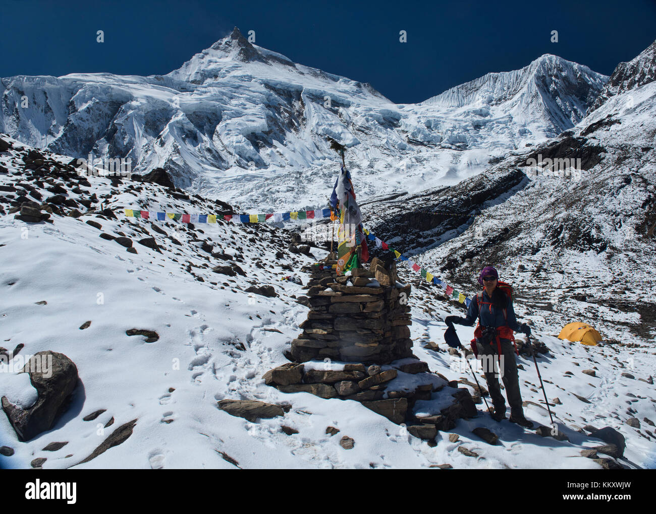 Manaslu, world's eighth highest peak (8,163 metres), seen from Manaslu ...