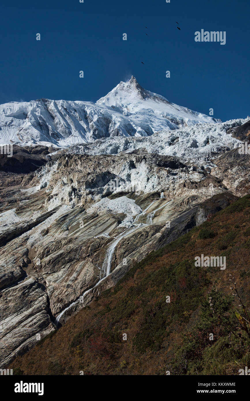 Manaslu, world's eighth highest peak (8,163 metres), and its glaciers ...
