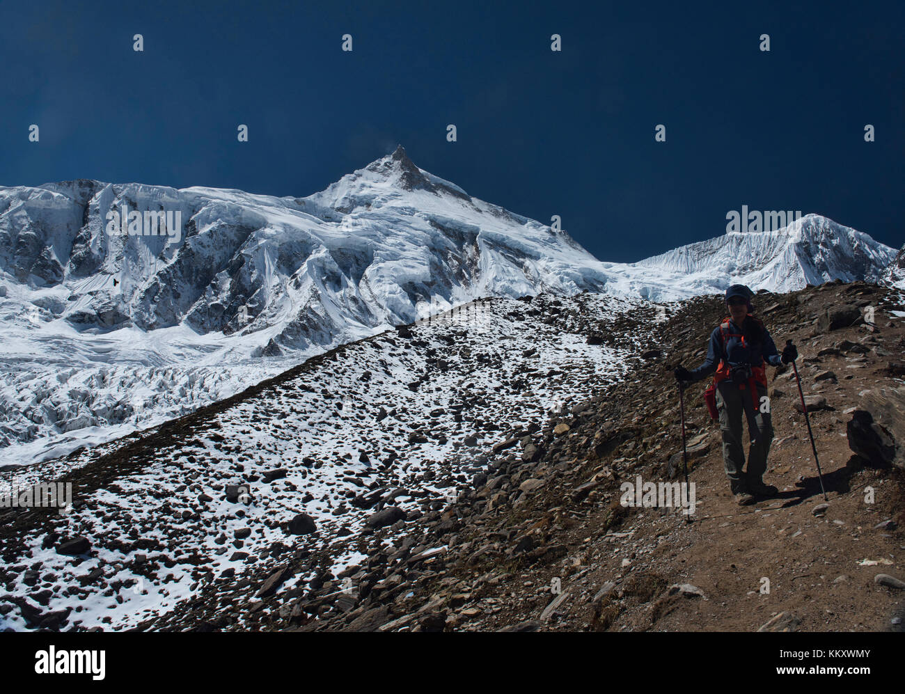 Manaslu, world's eighth highest peak (8,163 metres), seen from Manaslu ...