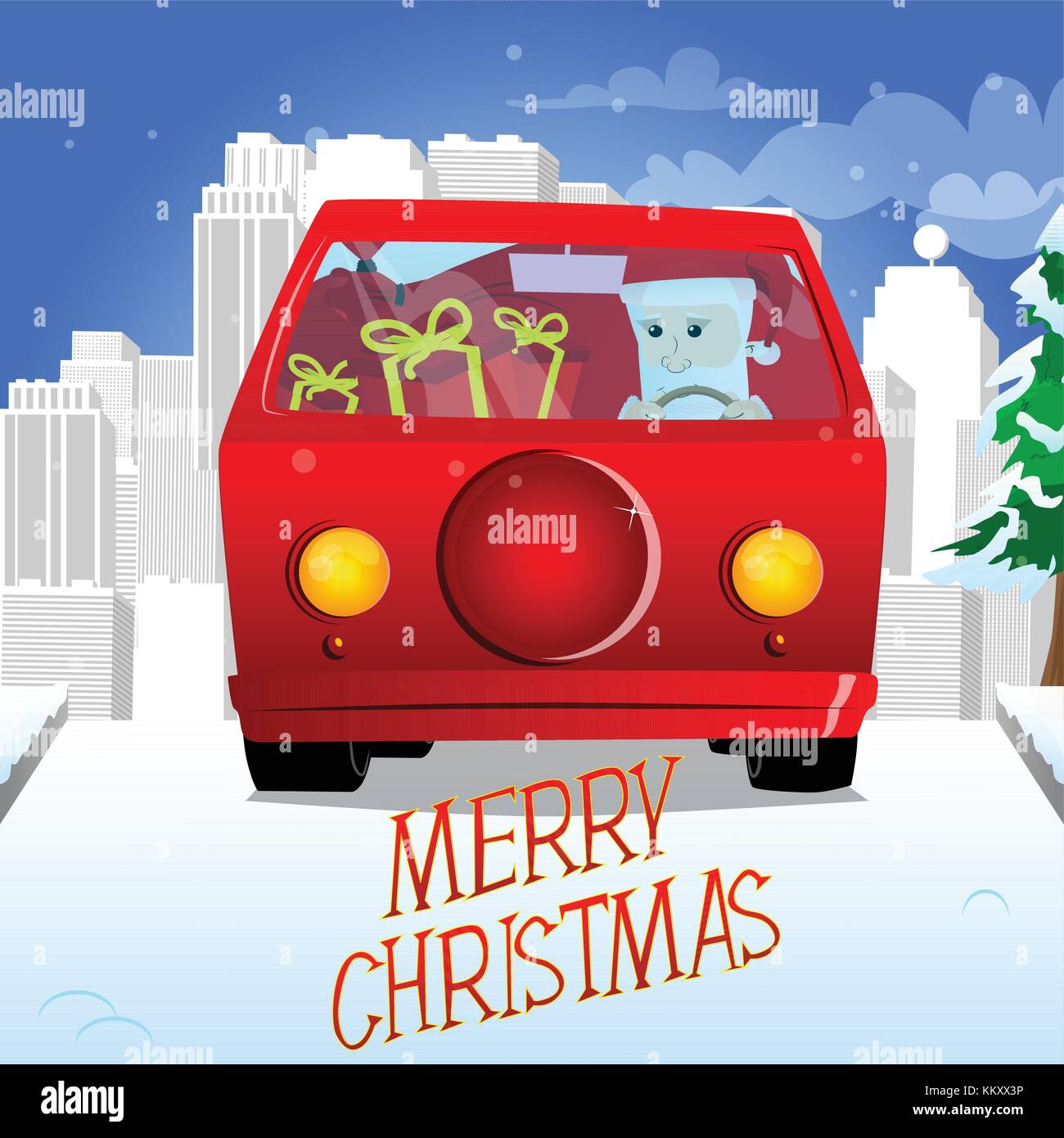 Santa Claus driving a red car. Vector cartoon character illustration ...