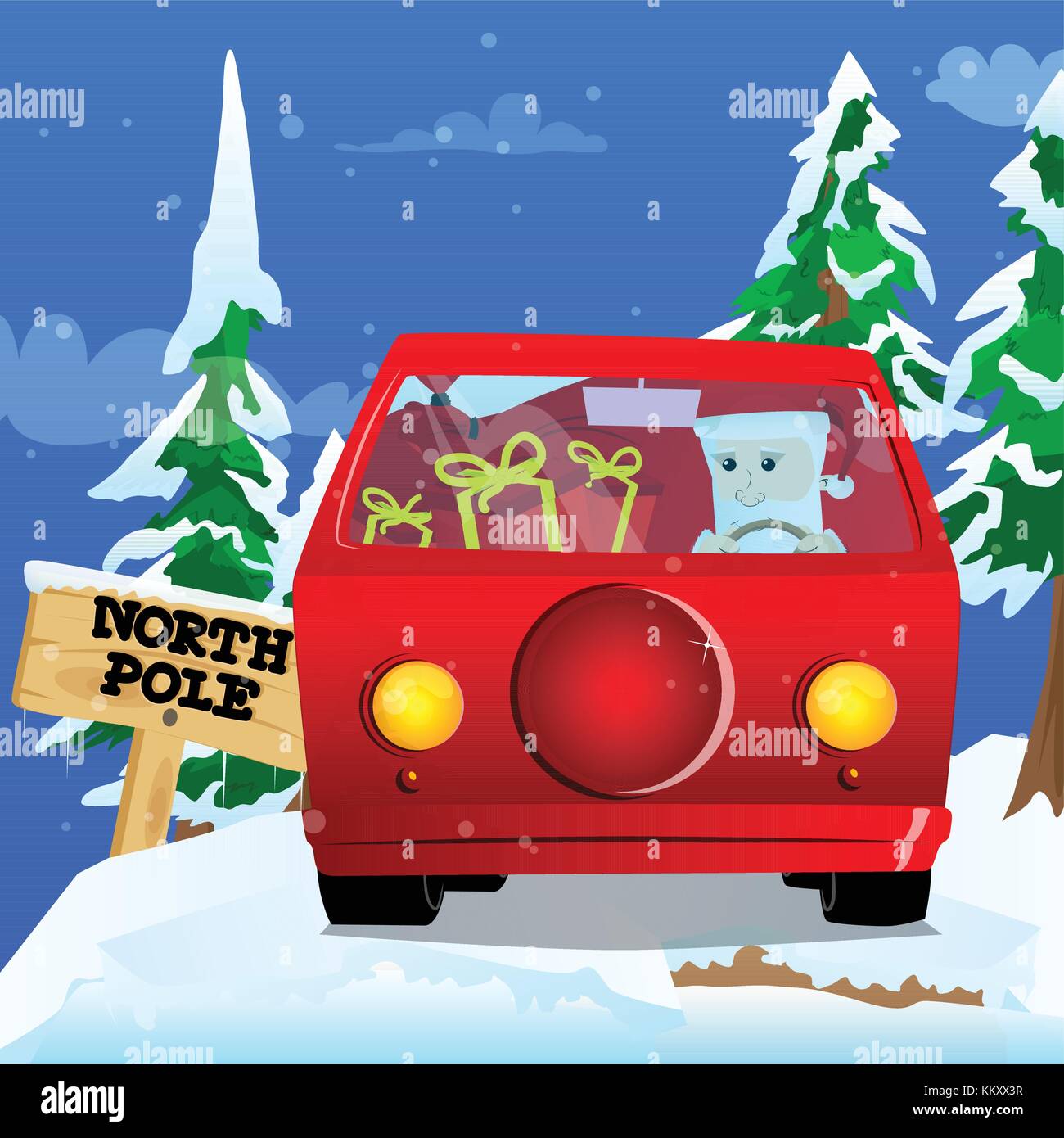 Santa Claus driving a red car. Vector cartoon character illustration ...