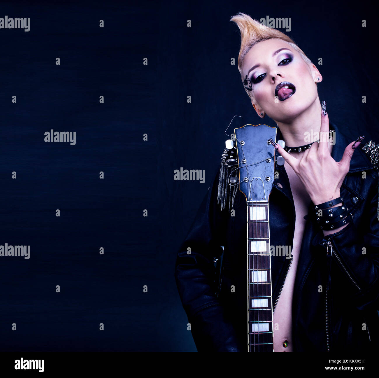Fashion Rocker Style Model Girl Portrait. Hairstyle.Punk Woman Makeup ...