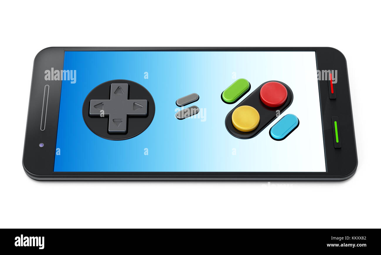 Gamepad buttons on smartphone isolated on white background. 3D ...