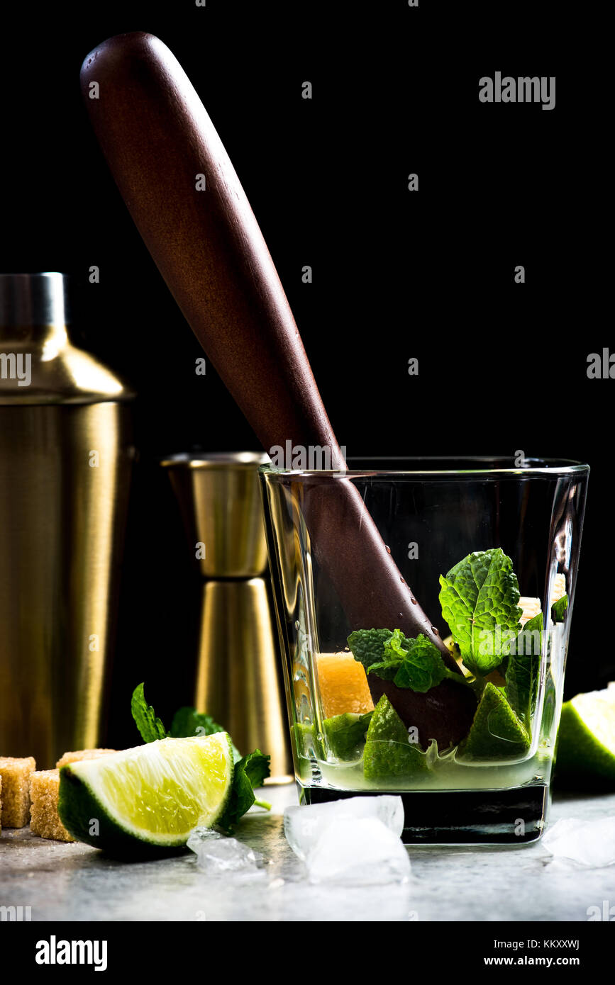 Preparation of Cuban refreshing Mojito cocktail Stock Photo - Alamy