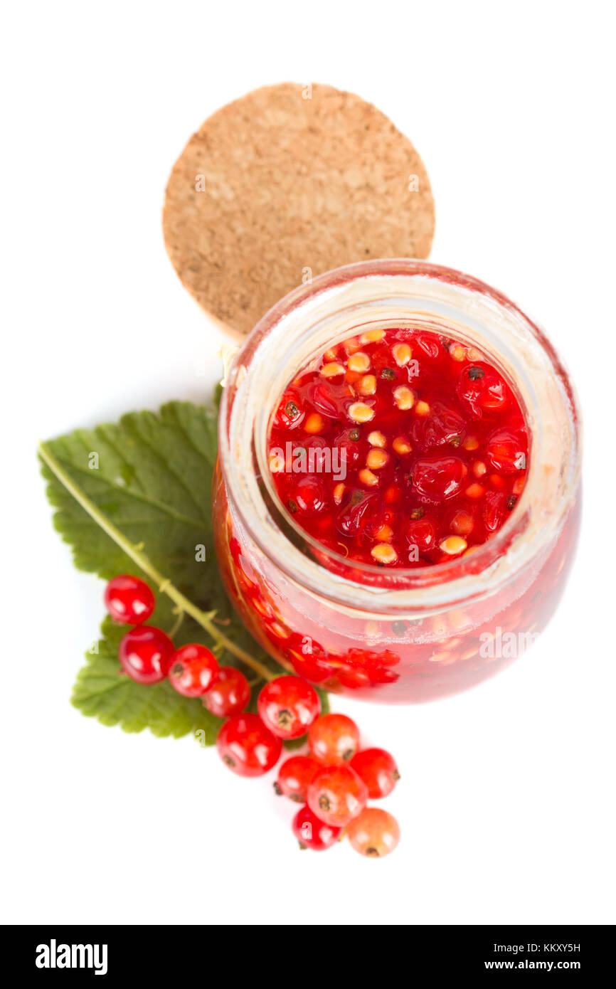 Red current homemade jam on a white background Stock Photo - Alamy