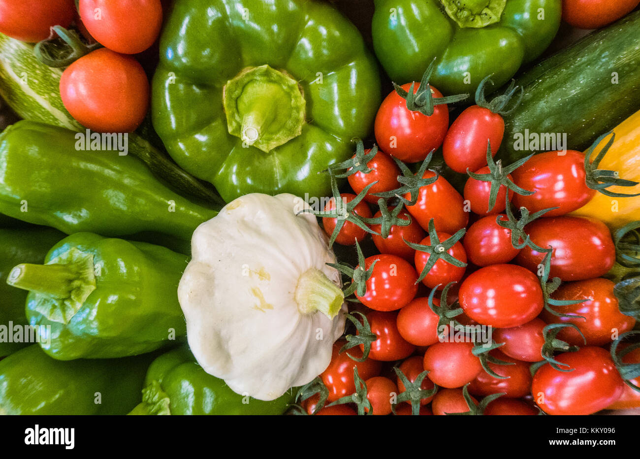 A basket of mixed fruit and veg being exhibited in a local produce ...