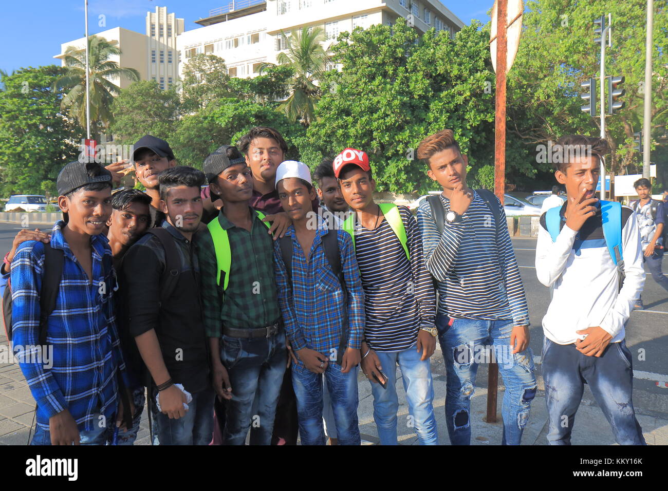 People pose towards camera in downtown Mumbai India Stock Photo - Alamy