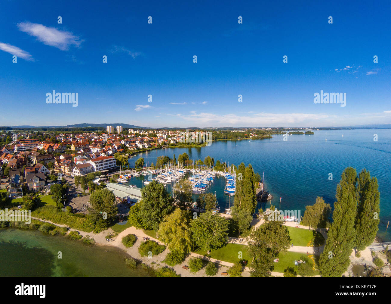 Aerial picture of the landscape of the Lake Constance or Bodensee in ...
