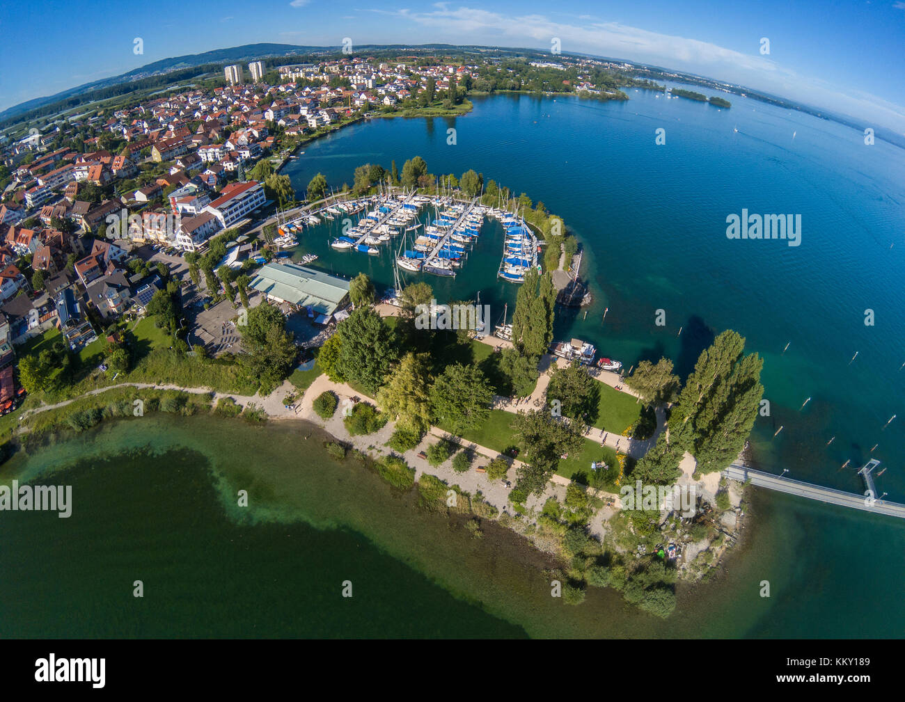 Aerial picture of the landscape of the Lake Constance or Bodensee in ...