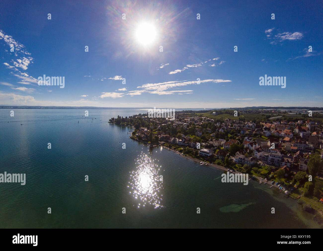 Aerial picture of the landscape of the Lake Constance or Bodensee in ...