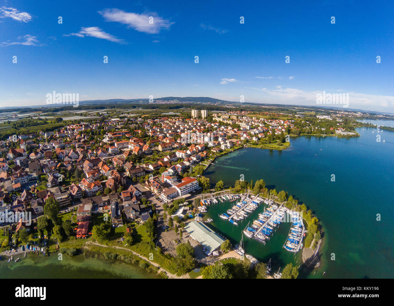 Aerial picture of the landscape of the Lake Constance or Bodensee in ...