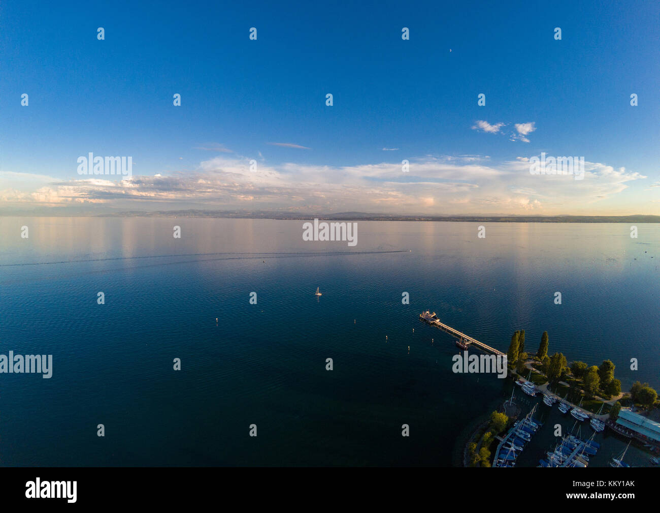 Aerial picture of the landscape of the Lake Constance or Bodensee in ...
