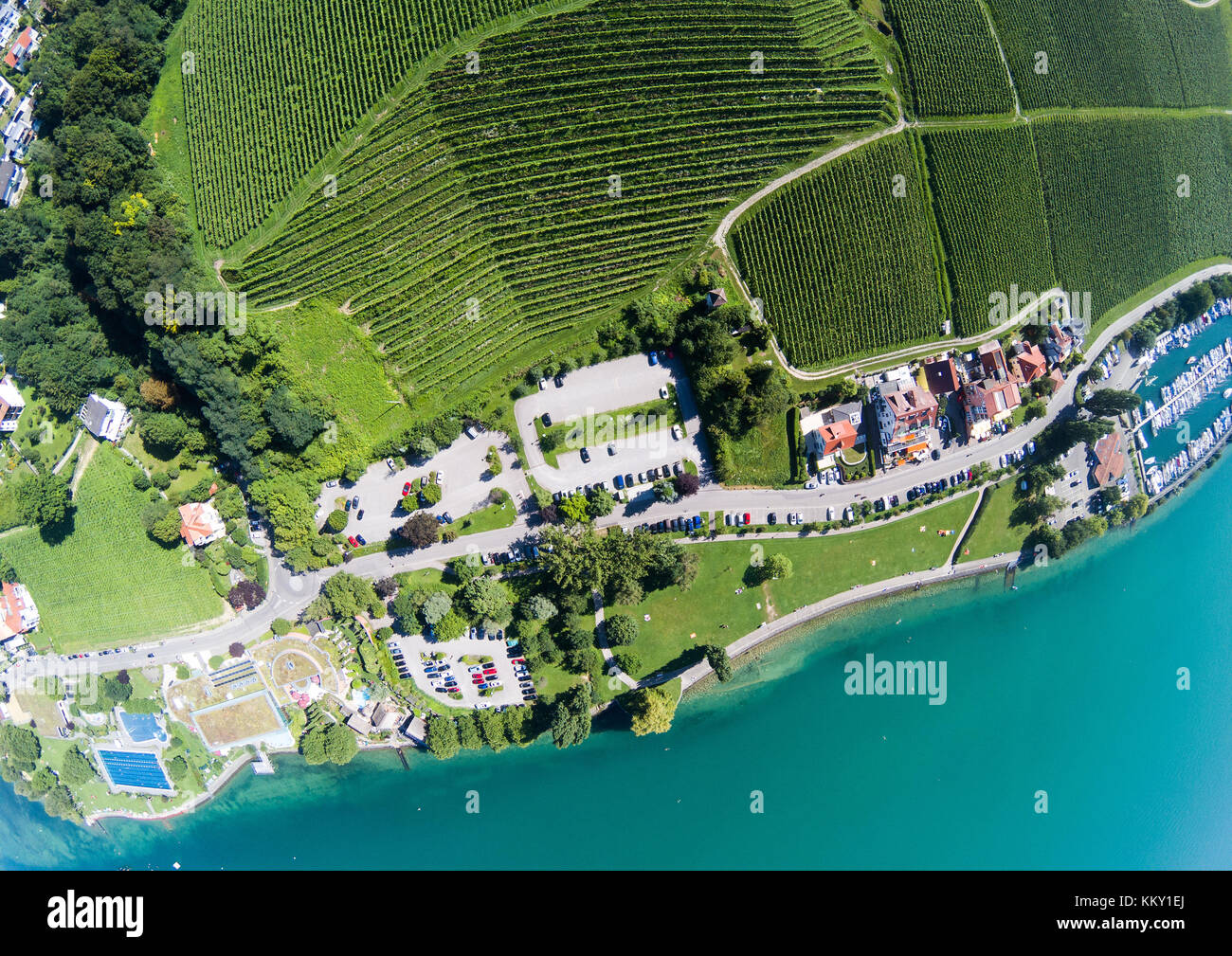Aerial picture of the landscape of the Lake Constance or Bodensee in ...