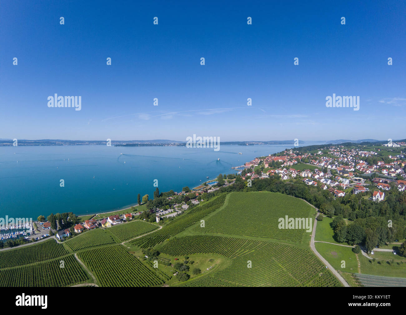 Aerial picture of the landscape of the Lake Constance or Bodensee in ...