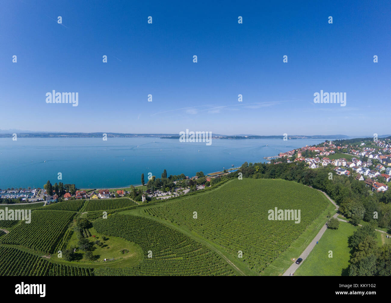 Aerial picture of the landscape of the Lake Constance or Bodensee in ...