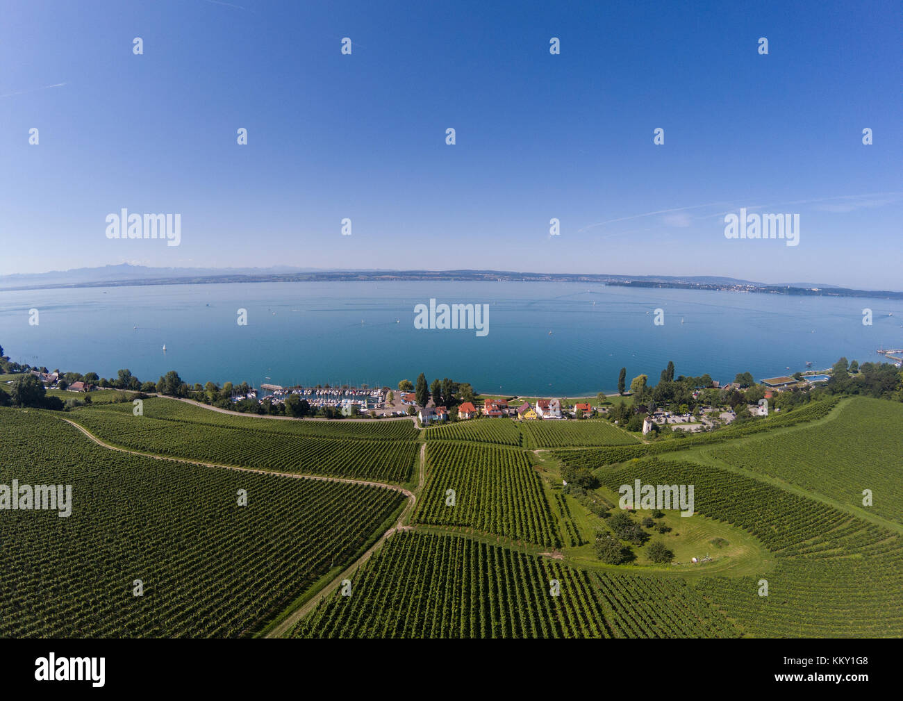 Aerial picture of the landscape of the Lake Constance or Bodensee in ...