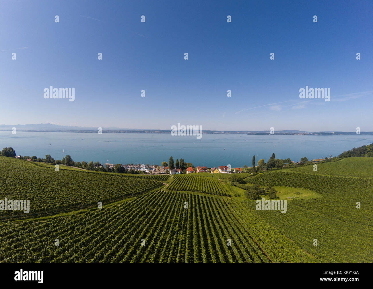 Aerial picture of the landscape of the Lake Constance or Bodensee in ...