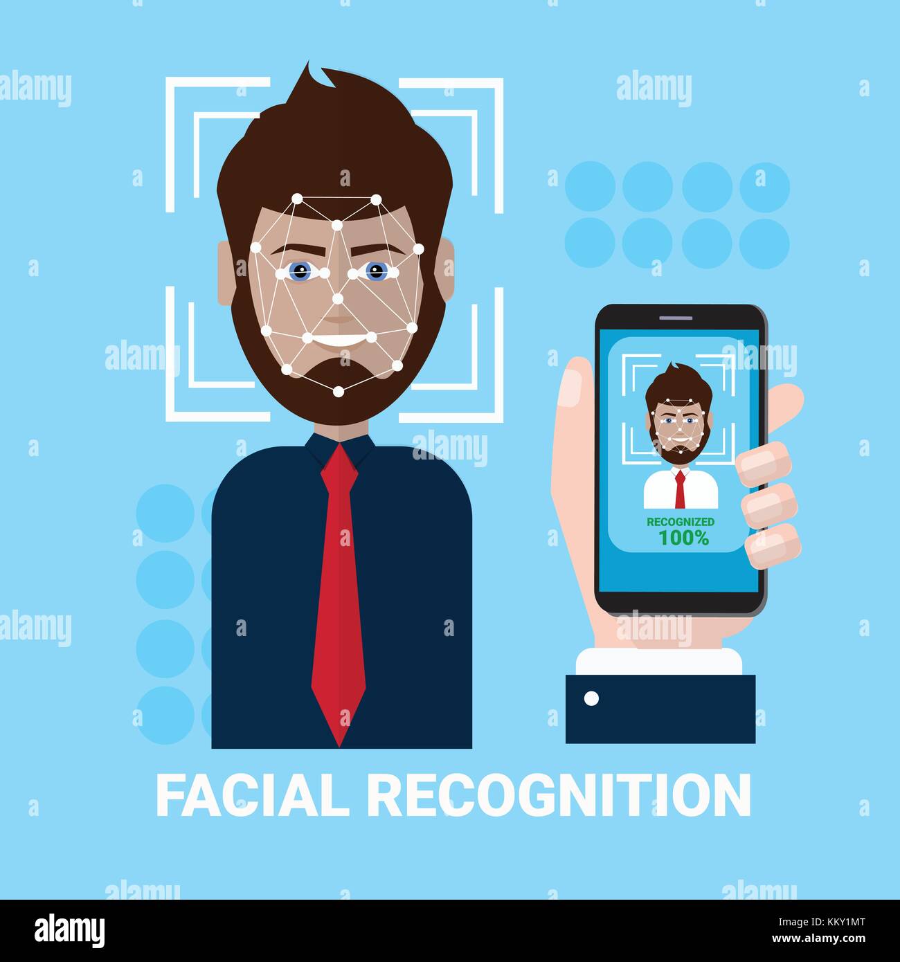 Facial Recognition Concept Hand Holding Smartphone Scanning Of Male ...
