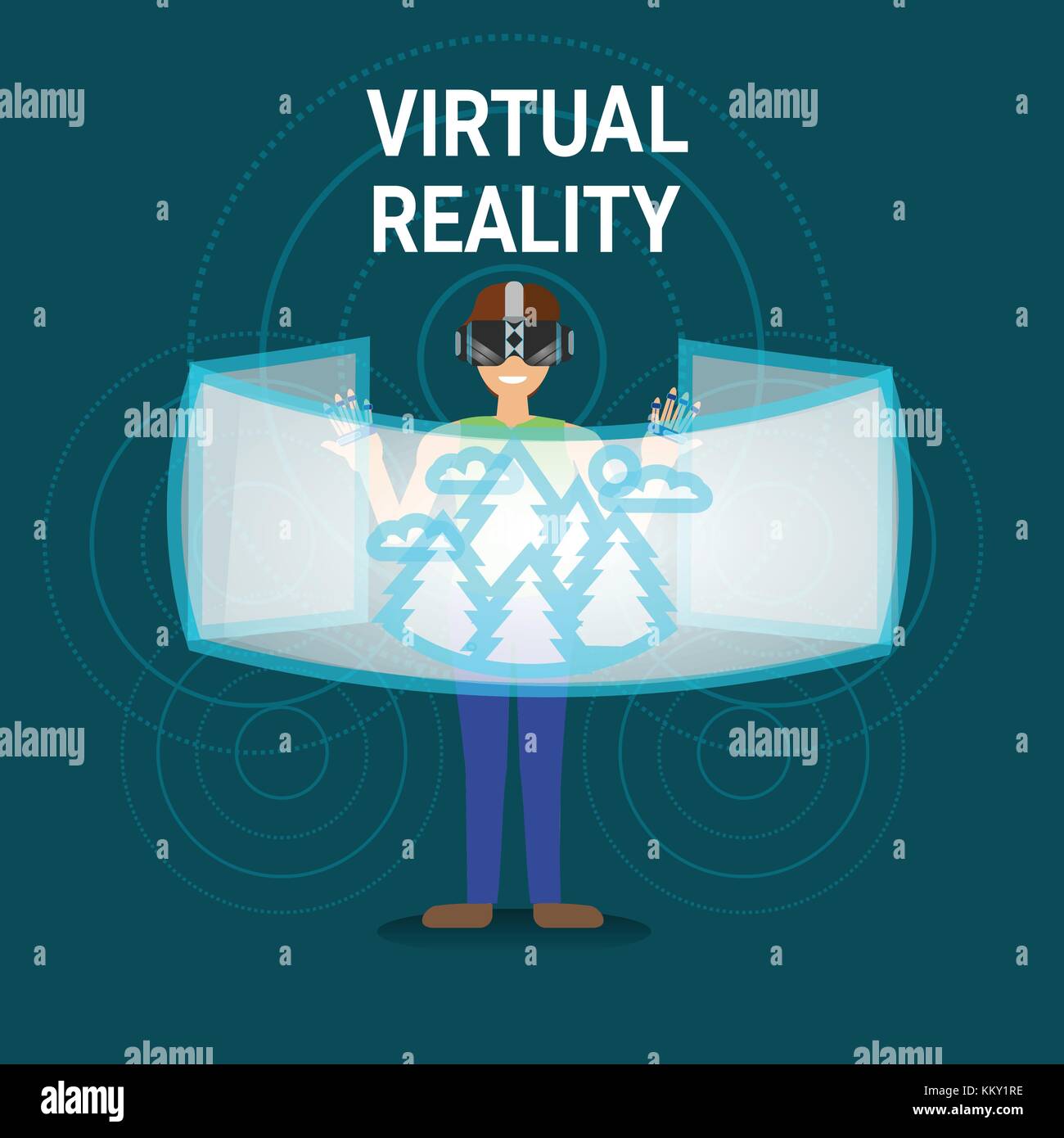 Man In Virtual Reality Wearing Vr Glasses Use Digitall Interface Modern ...