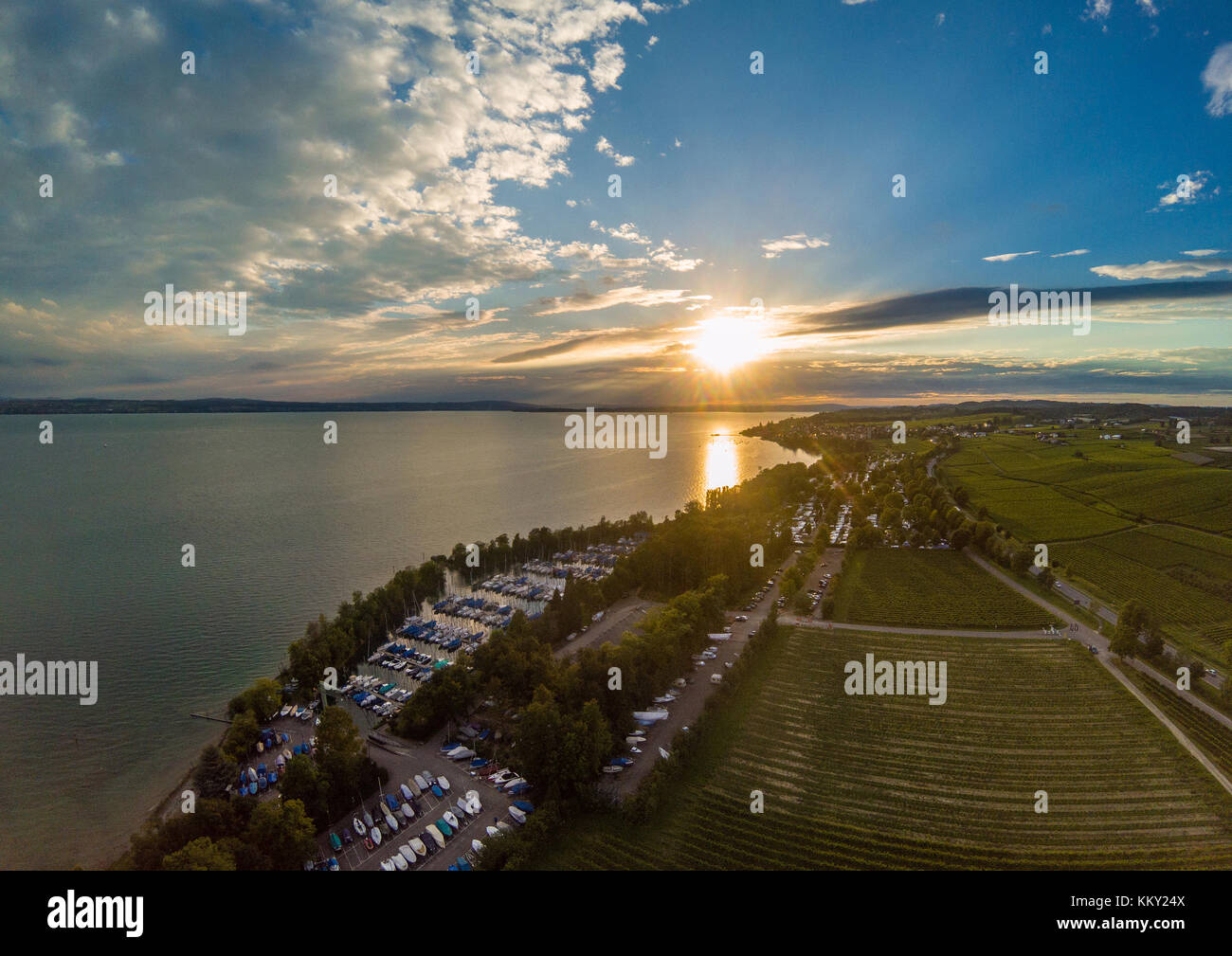 Aerial picture of the landscape of the Lake Constance or Bodensee in ...