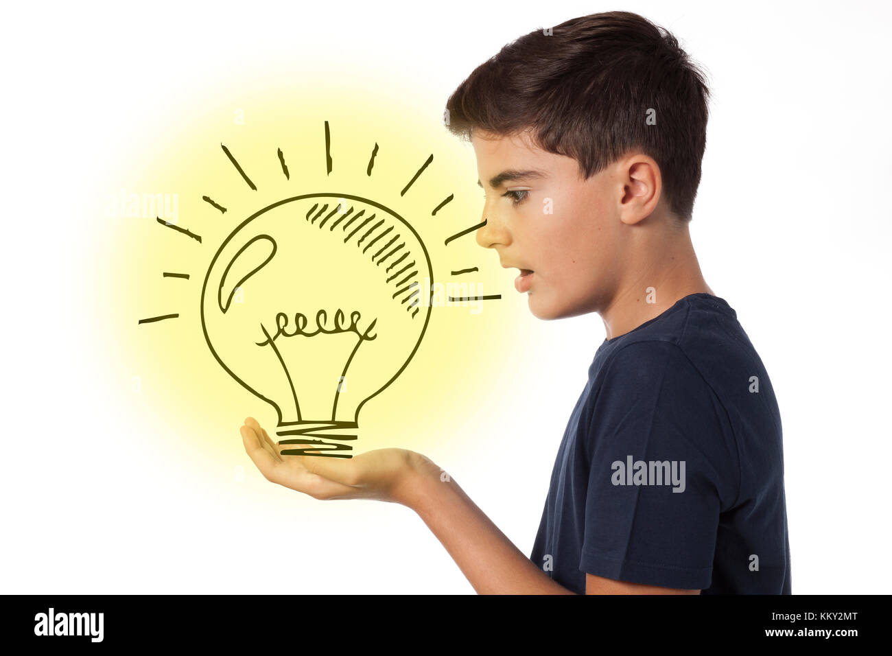 boy with light bulb - idea concept Stock Photo - Alamy